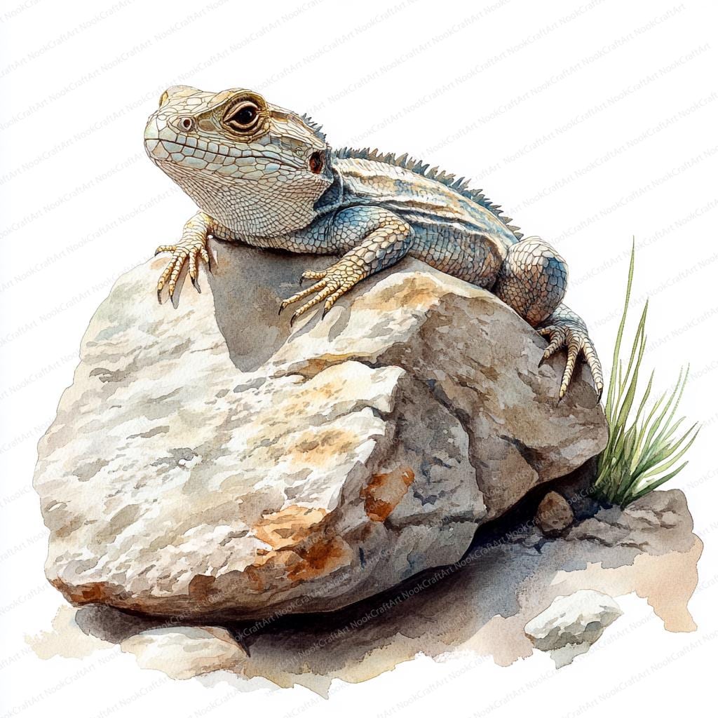 21 Lizard on a Rock Clipart | Nature Reptile Digital Art | Printable ...