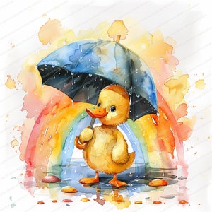 12 Duckling in Rain Clipart | Duckling Under the Rainbow | Printable ...