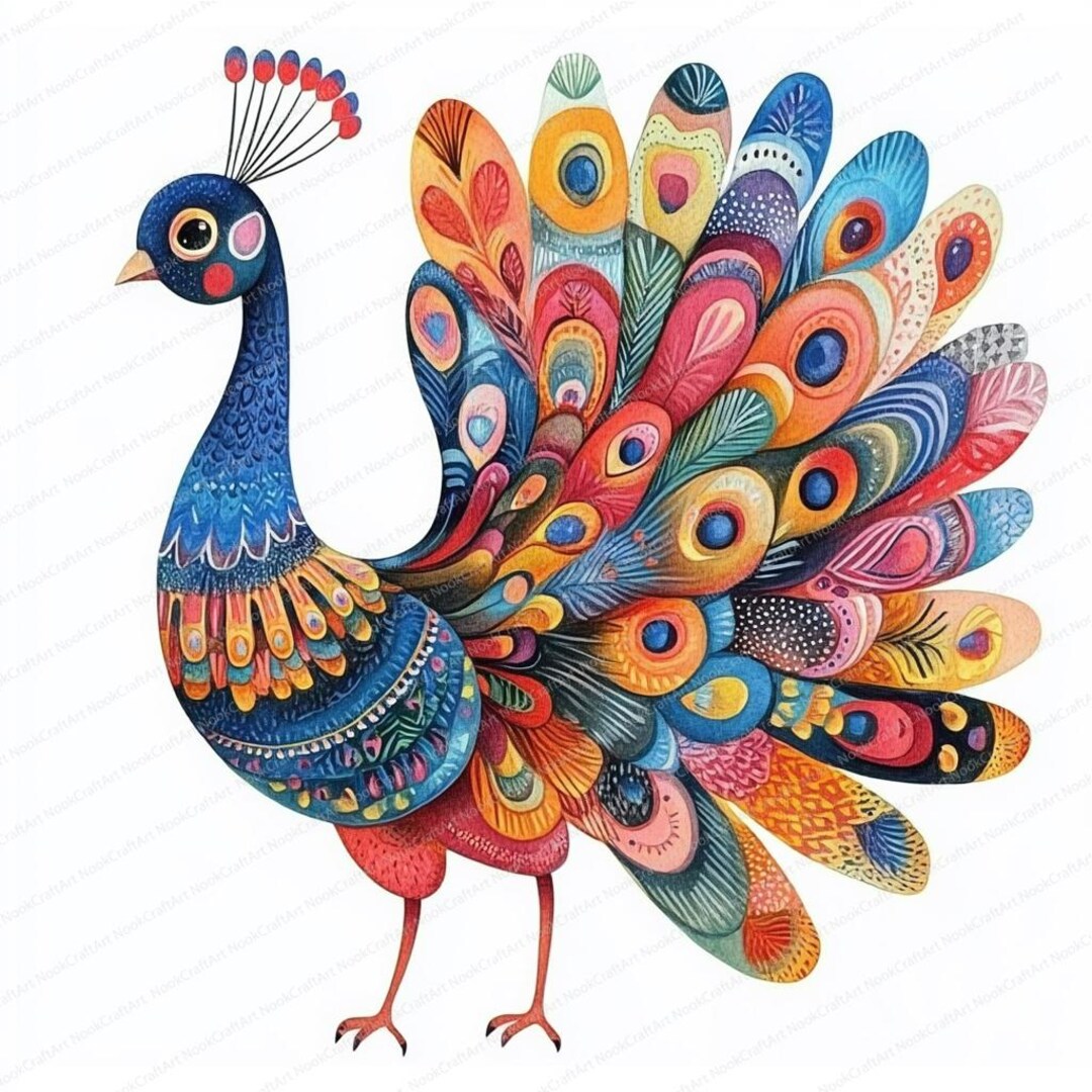 18 Folk Art Peacock Clipart Bundle Printable Watercolor Clipart High ...