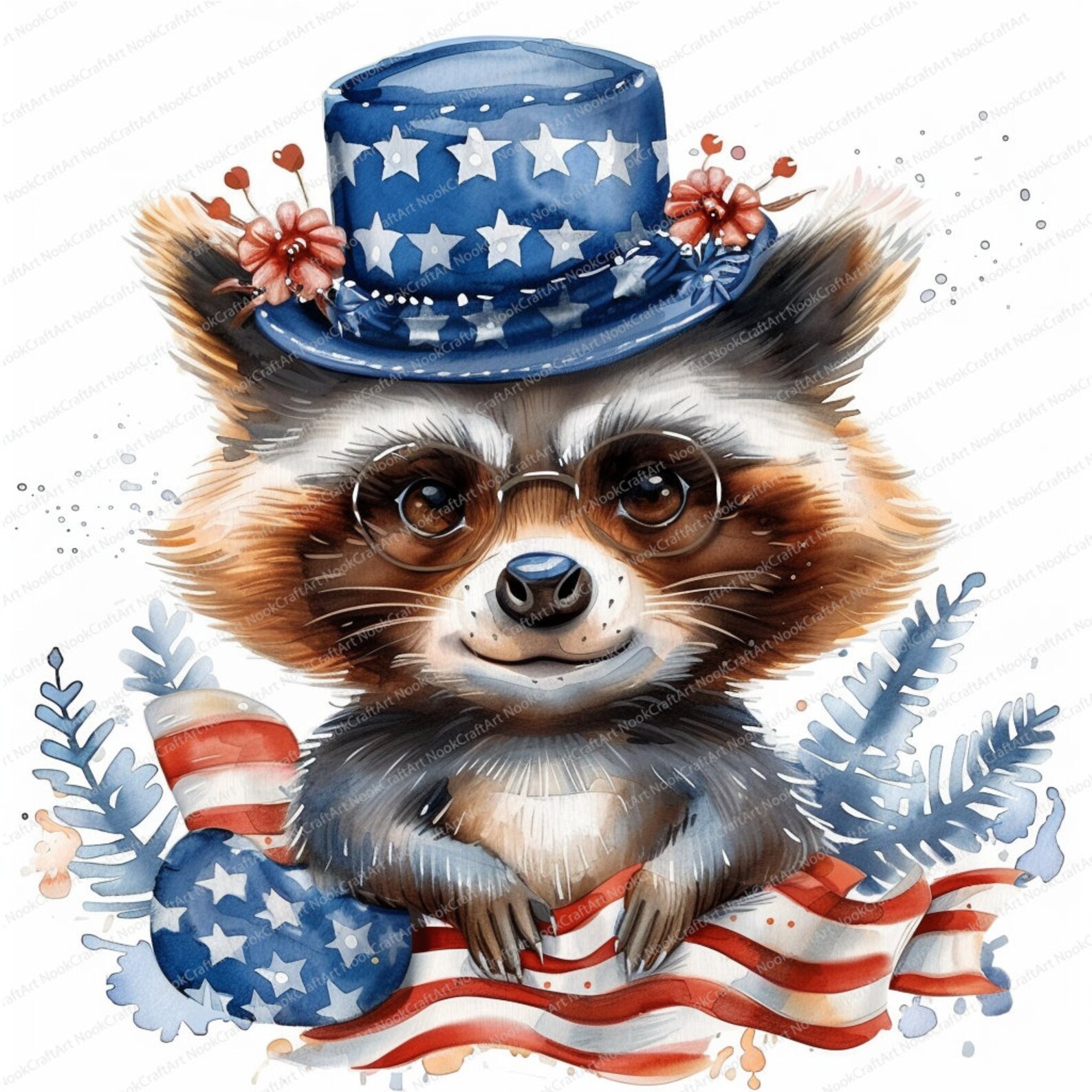 12 Watercolor Patriotic Raccoon Collection U.S. Raccoon Printable ...