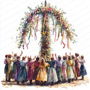 18 Maypole Ribbon Flower Clipart | Vibrant Spring Festival Graphics ...