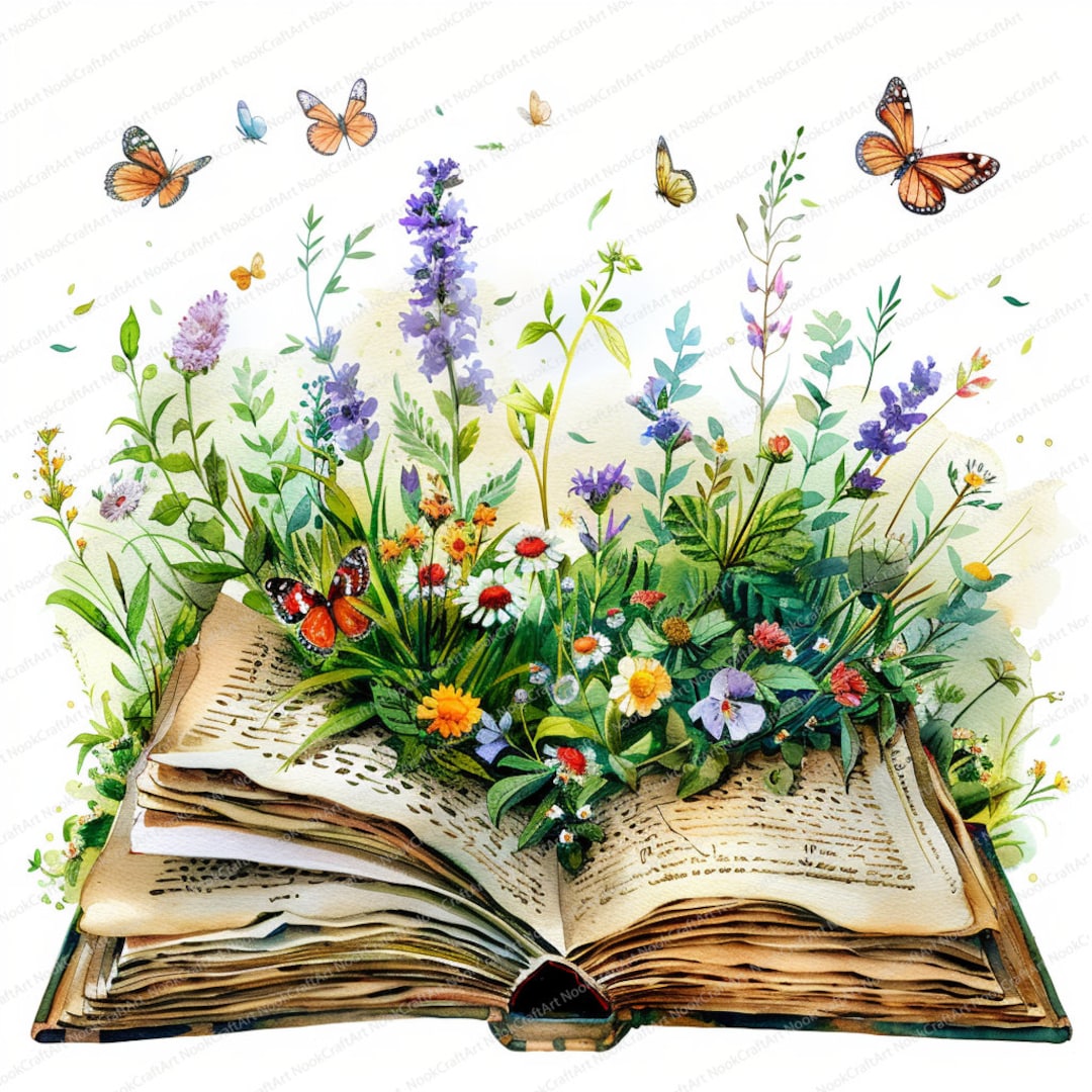 12 Floral Books Clipart | Watercolor Floral Books | Open Book Clipart ...
