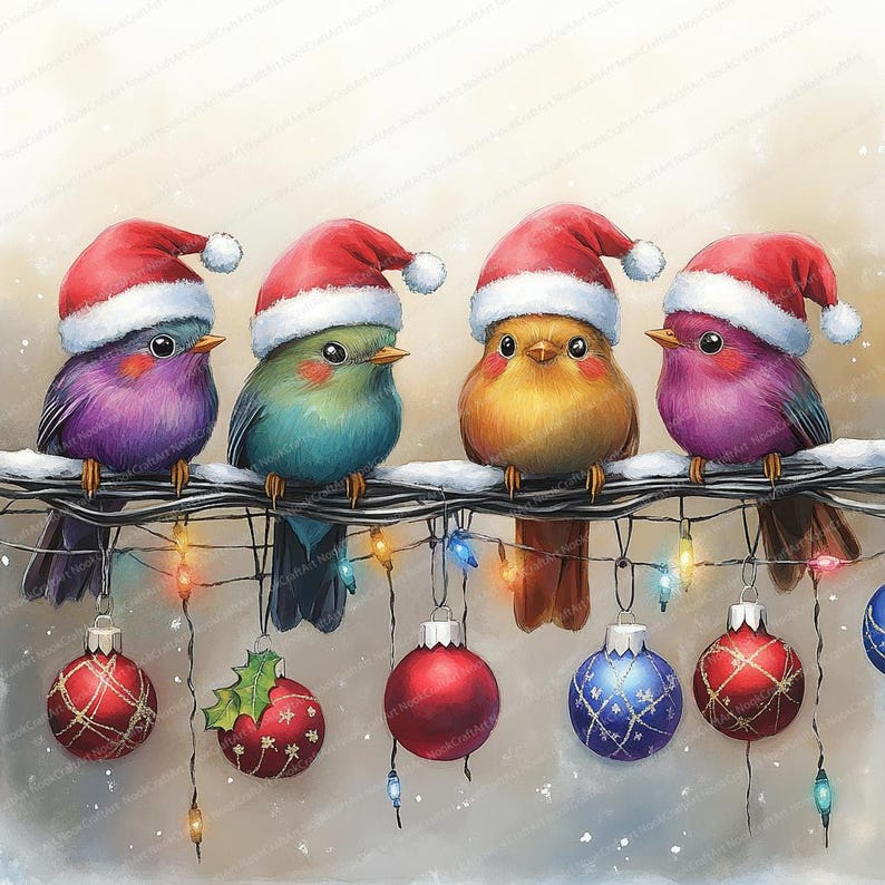 16 JPG Christmas Birds Clipart | Whimsical Winter Bird Designs ...