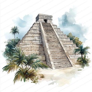 16 Aztec Temple Clipart | Aztec Pyramid | Printable Watercolor Clipart ...