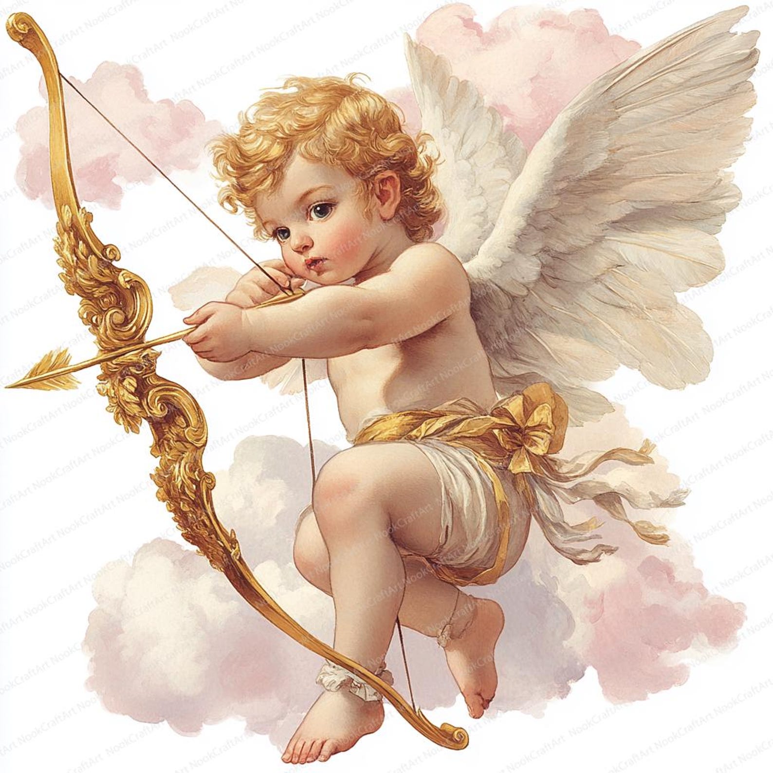 22 Golden Cupid Arrow Clipart | Angel Wings Illustration Set ...