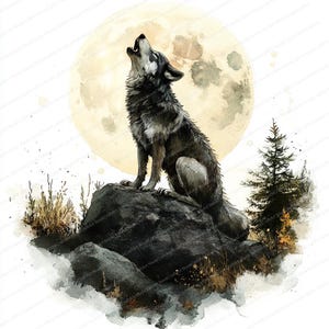 17 Wolf Howling at Moon Clipart | Mystic Nocturnal Wildlife Art ...