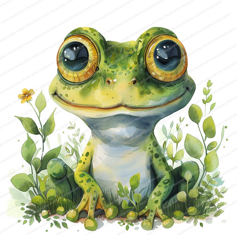 14 Watercolor Frog Clipart Cute Baby Frog Printable Watercolor Clipart ...