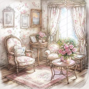 Vintage Shabby Chic Living Room Clip Art | 14 High Quality Jpgs ...