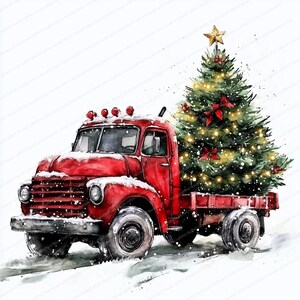 18 Red Christmas Truck Clipart | Festive Truck Art | Printable Clipart ...