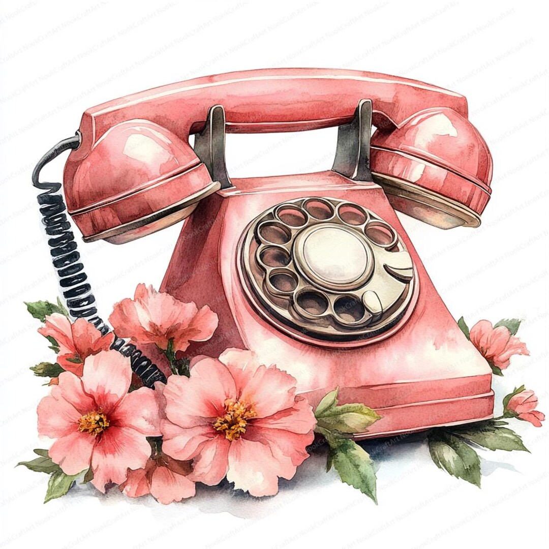 11 Vintage Telephone With Flowers Clipart | Retro Phone | Printable ...