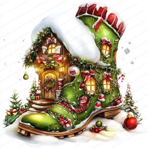 16 Christmas Fairy’s Boot House Clipart | Whimsical Holiday Houses ...