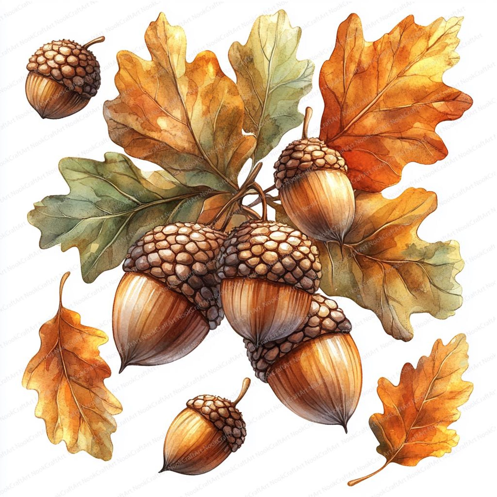 16 Oak Acorns Clipart | Autumn Nature Art | High Quality Jpgs | Digital ...