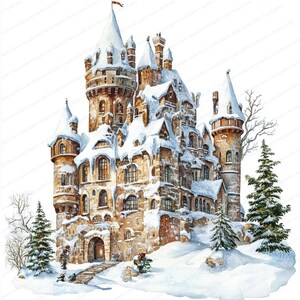 14 Winter Castle Clipart | Enchanted Snowfall | Printable Watercolor ...