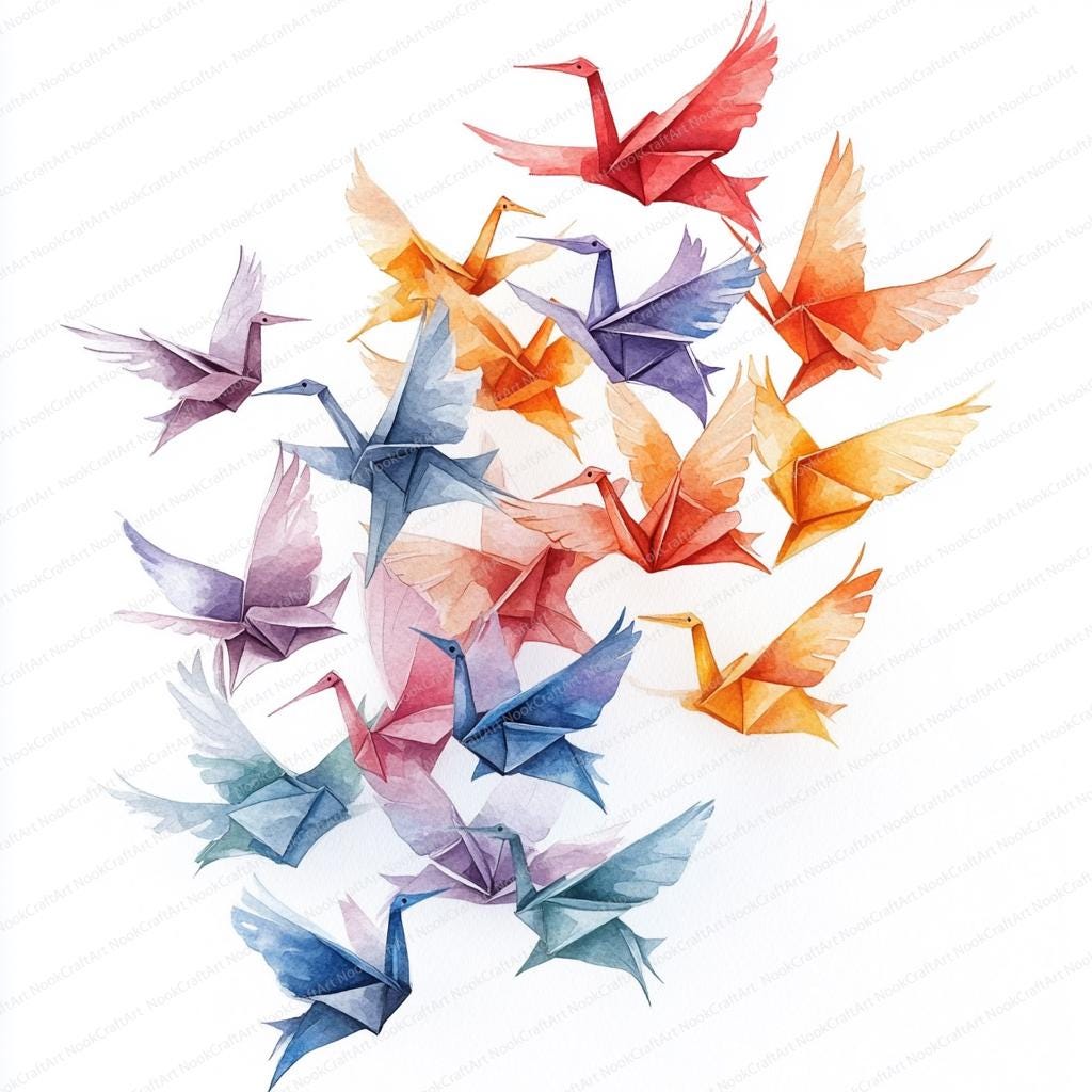 17 Colorful Origami Cranes Clipart | Vibrant Paper Crane Illustrations ...
