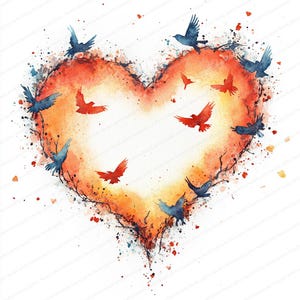 23 Heart Shaped Flying Birds Clipart | Romantic Avian Design Pack ...