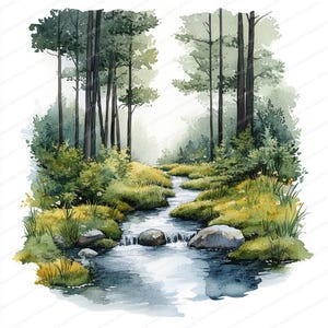 20 Spring Stream Clipart Among Mosses | Nature-inspired Digital ...