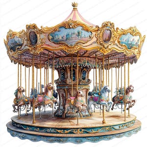 18 Carousel Horse Clipart | Whimsical Fairground Illustrations| Printable Watercolor Clipart ...