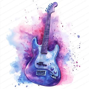 21 Watercolor Bass Guitar Clipart | Purple-pink Artistic Vibes ...