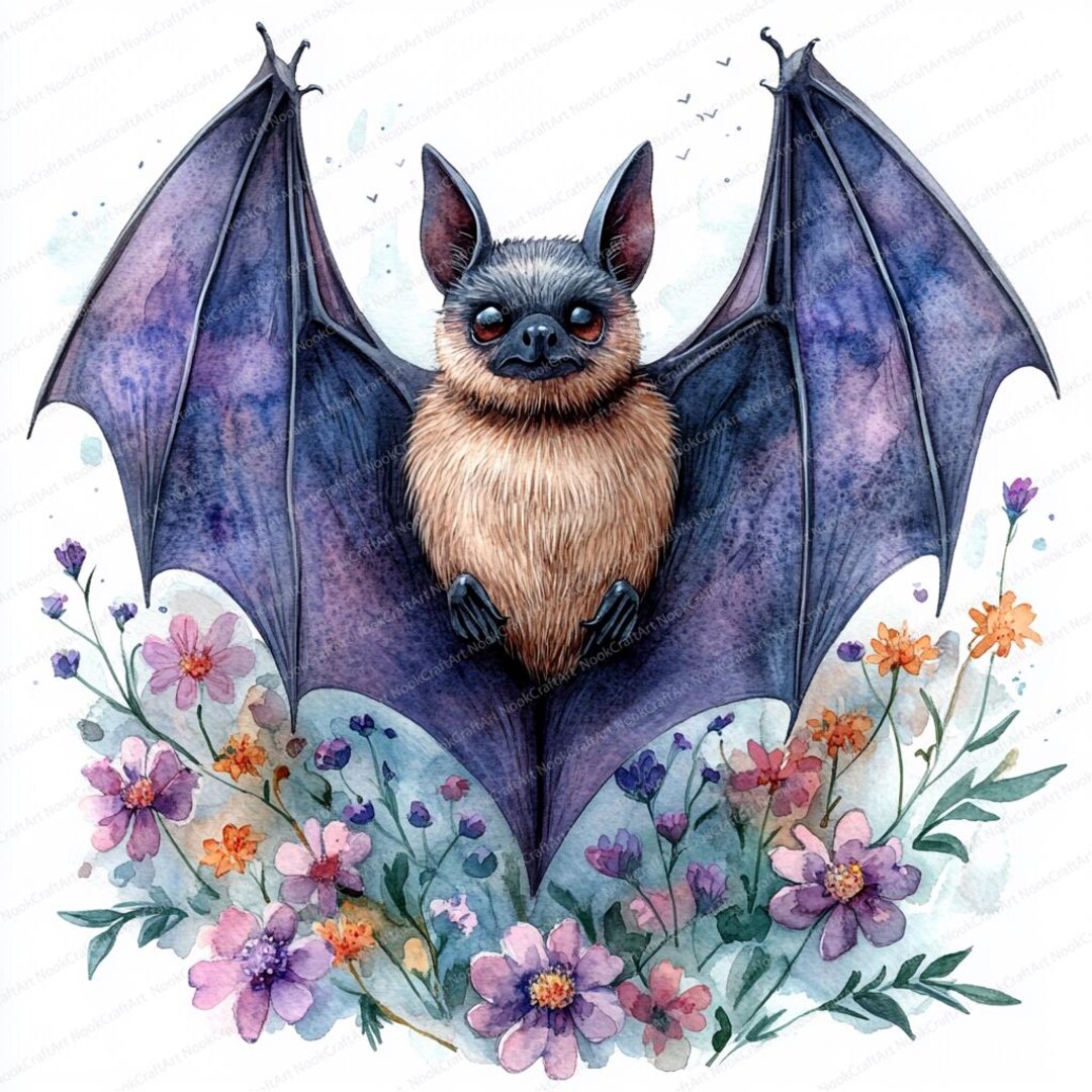 17 Bat Clipart With Night Blooms | Nocturnal Charm Illustration ...