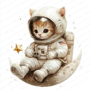 24 Astronaut Cat on Moon Clipart | Space-themed Feline Illustration ...