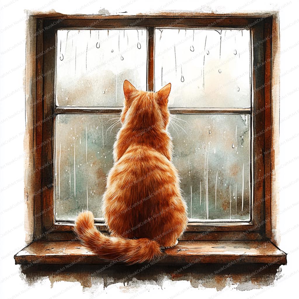 20 Cat Watching Rain Clipart | Cozy Window Scene Illustration ...