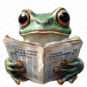 18 Frog Reading Newspaper Clipart | Quirky Amphibian Illustration ...
