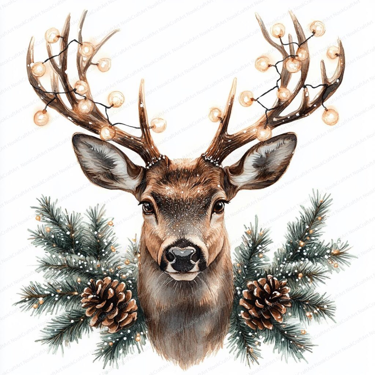 23 Deer Antlers Clipart With Garland Lights | Festive Christmas Decor ...