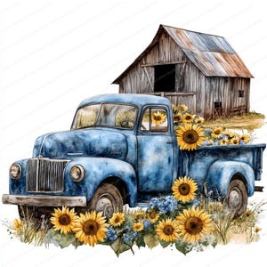 14 Rustic Blue Farm Truck Clipart | Old Farm Truck | Printable ...