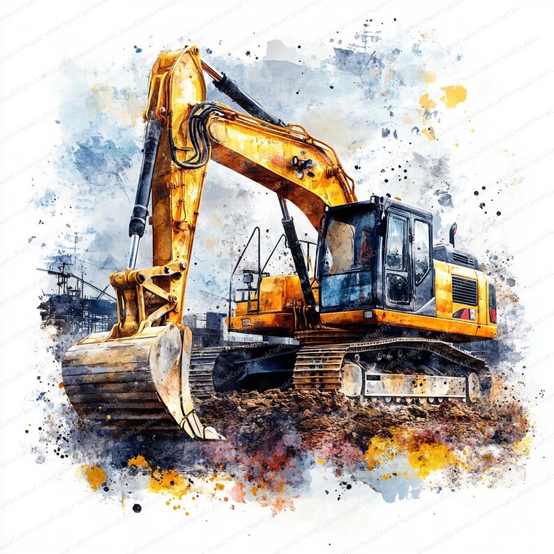 12 Excavator Watercolor Clipart | Construction Vehicle Designs ...