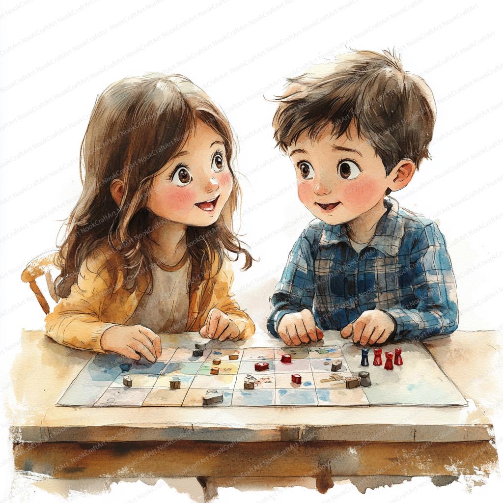 18 Children Board Game Clipart | Kids Playing at Table Illustration ...