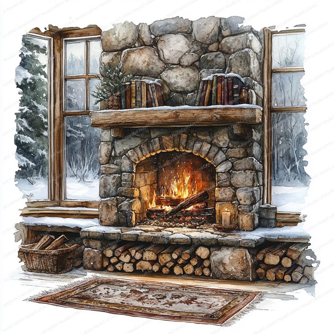 22 Cozy Fireplace Winter Clipart | Snowy Forest Outside Window ...