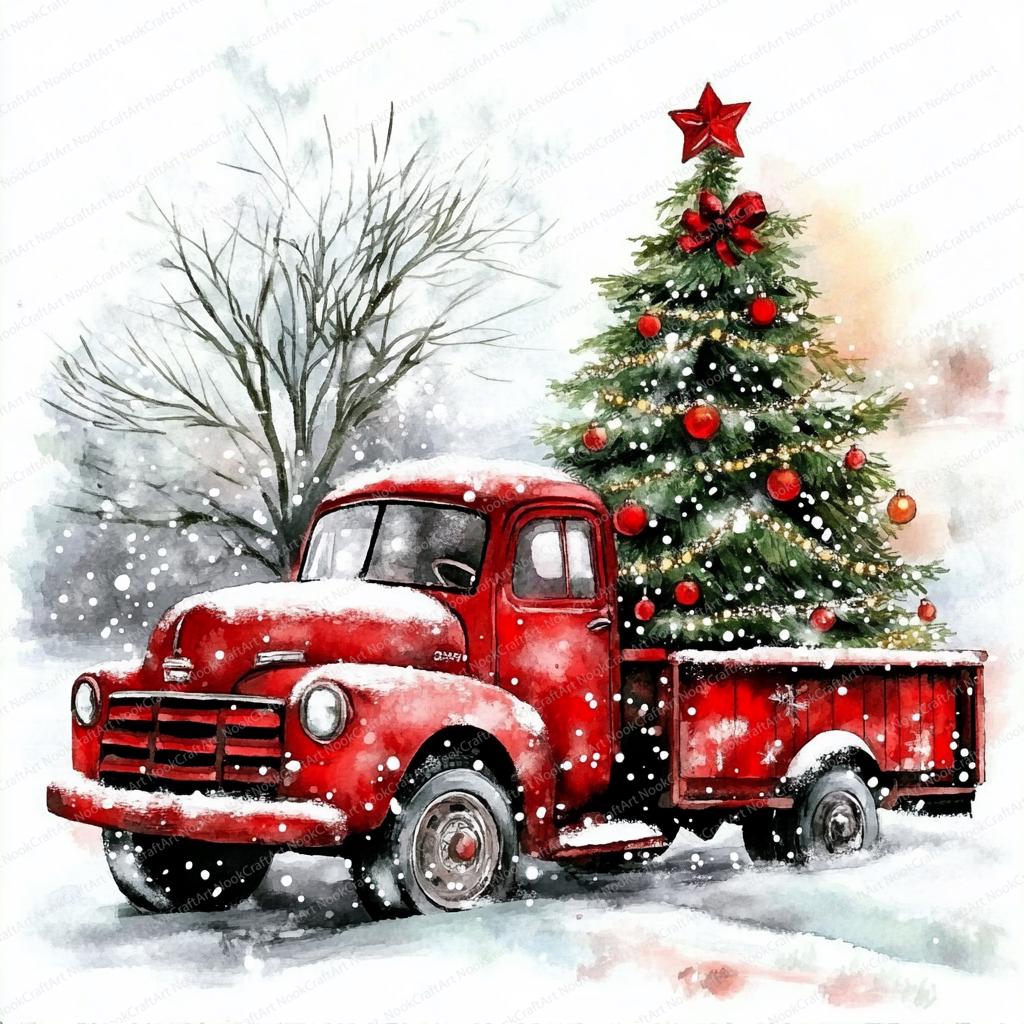 18 Red Christmas Truck Clipart | Festive Truck Art | Printable Clipart ...