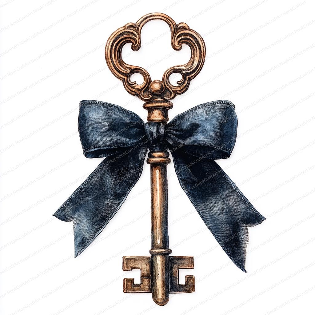 22 Vintage Key Clipart With Satin Ribbon | Elegant Chateau Key ...
