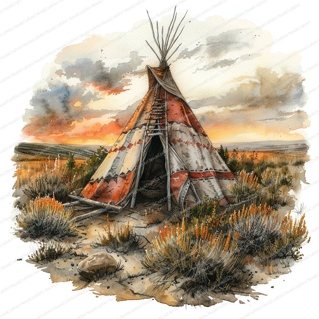 15 Native Teepee Landscape Clipart | Printable Watercolor Clipart ...