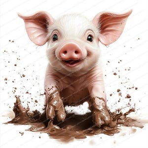 20 Muddy Pig Clipart | Pig in Mud Puddle Art | Cute Farm Animal Digital ...