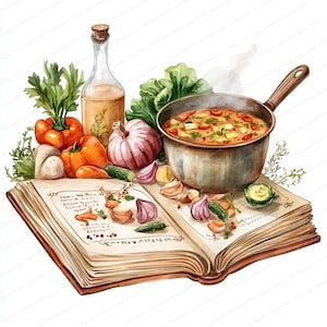 16 Grandma's Soup Cookbook Clipart | Printable Watercolor Clipart ...