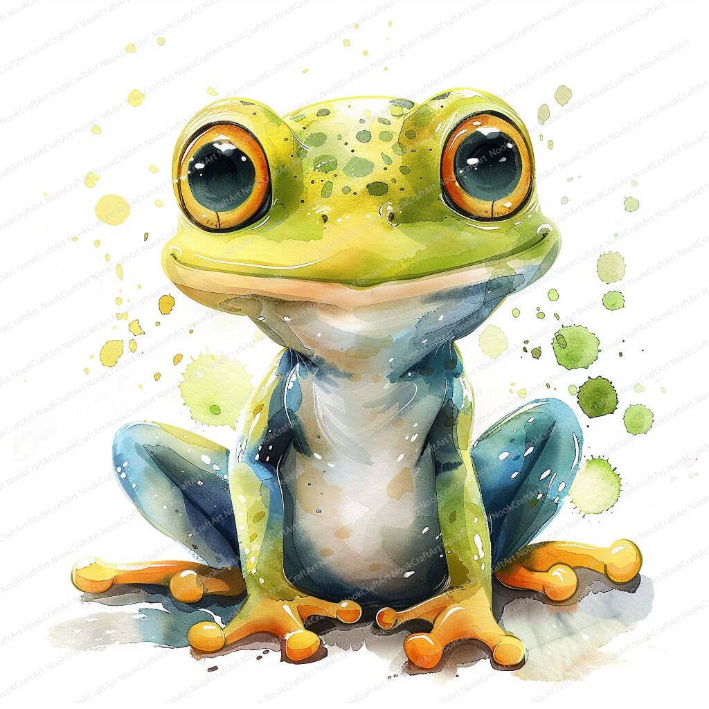 14 Watercolor Frog Clipart Cute Baby Frog Printable Watercolor Clipart ...