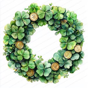 18 Clover and Gold Coin Clipart | Lucky Wreath Design | Printable ...