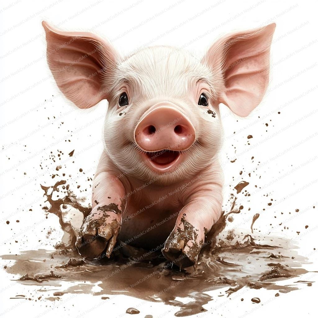 20 Muddy Pig Clipart | Pig in Mud Puddle Art | Cute Farm Animal Digital ...