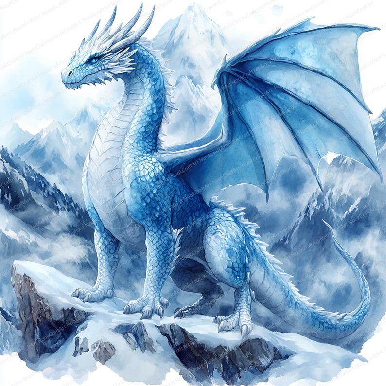 17 Ice Dragon Fantasy Clipart | Magical Winter Creature Collection ...