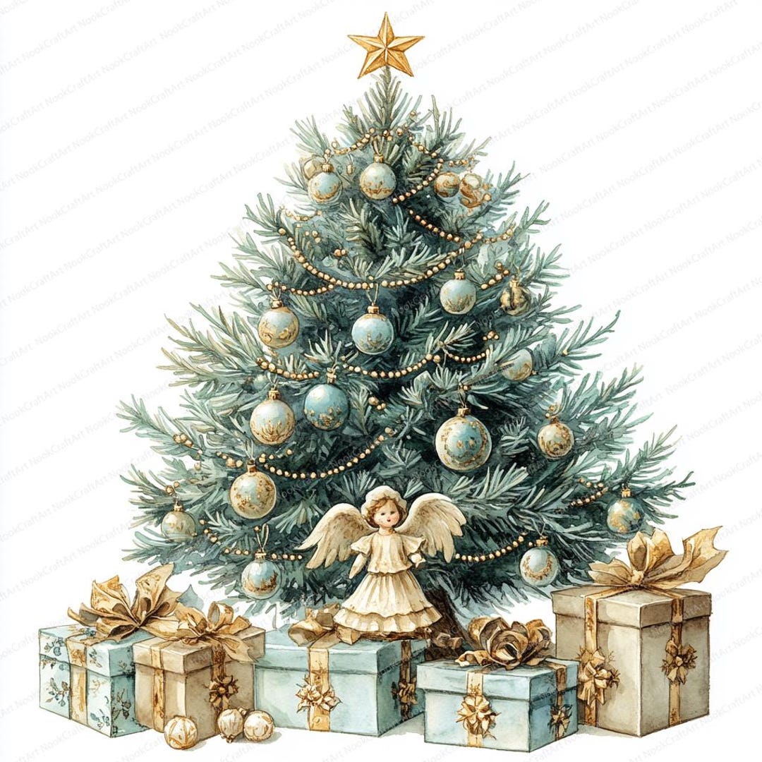 23 Retro Christmas Tree Clipart | Vintage Ornaments Collection ...