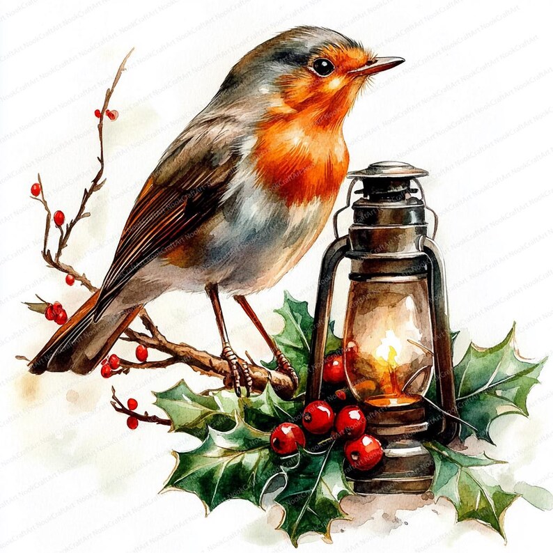 16 Cute Christmas Robins Clipart | Printable Watercolor Clipart | High ...