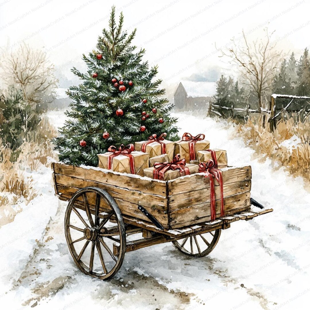 18 Christmas Tree Cart Clipart | Festive Holiday Illustration ...