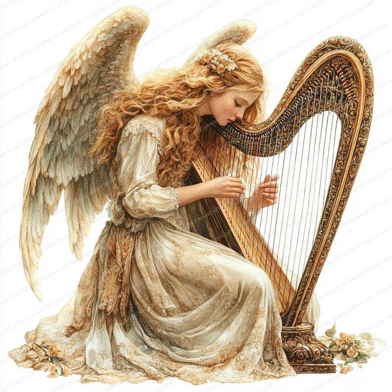 22 Angel Playing Harp Clipart | Celestial Music Digital Art | Printable ...