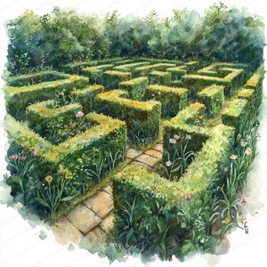 20 Garden Maze Clipart | Blooming Hedge Pathways | Printable Watercolor ...