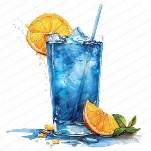 10 Blue Cocktail Clipart | Adorable Cocktails | Printable Watercolor ...