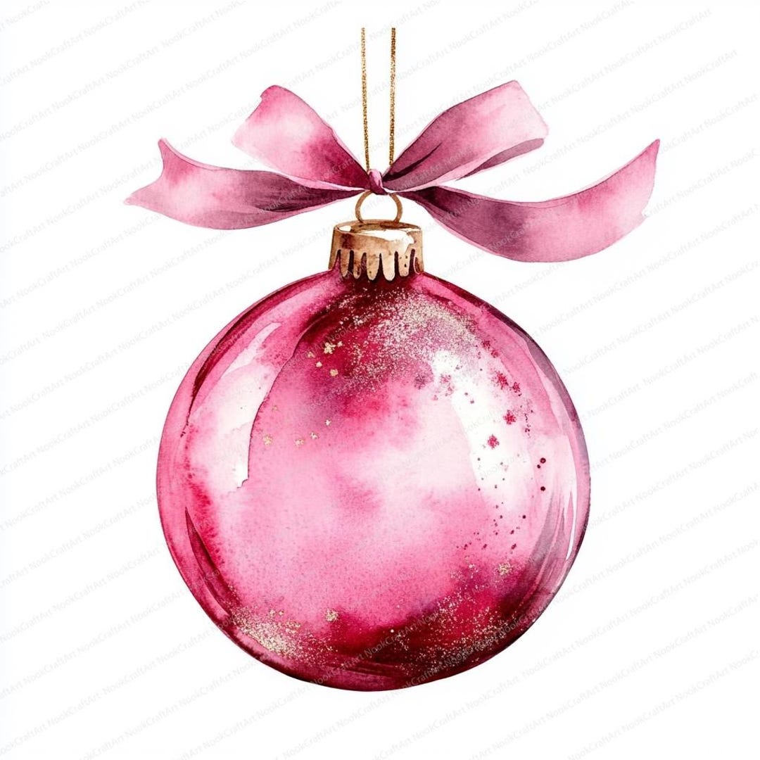 15 Vintage Pink Christmas Bauble Clipart Printable Watercolor Art High ...