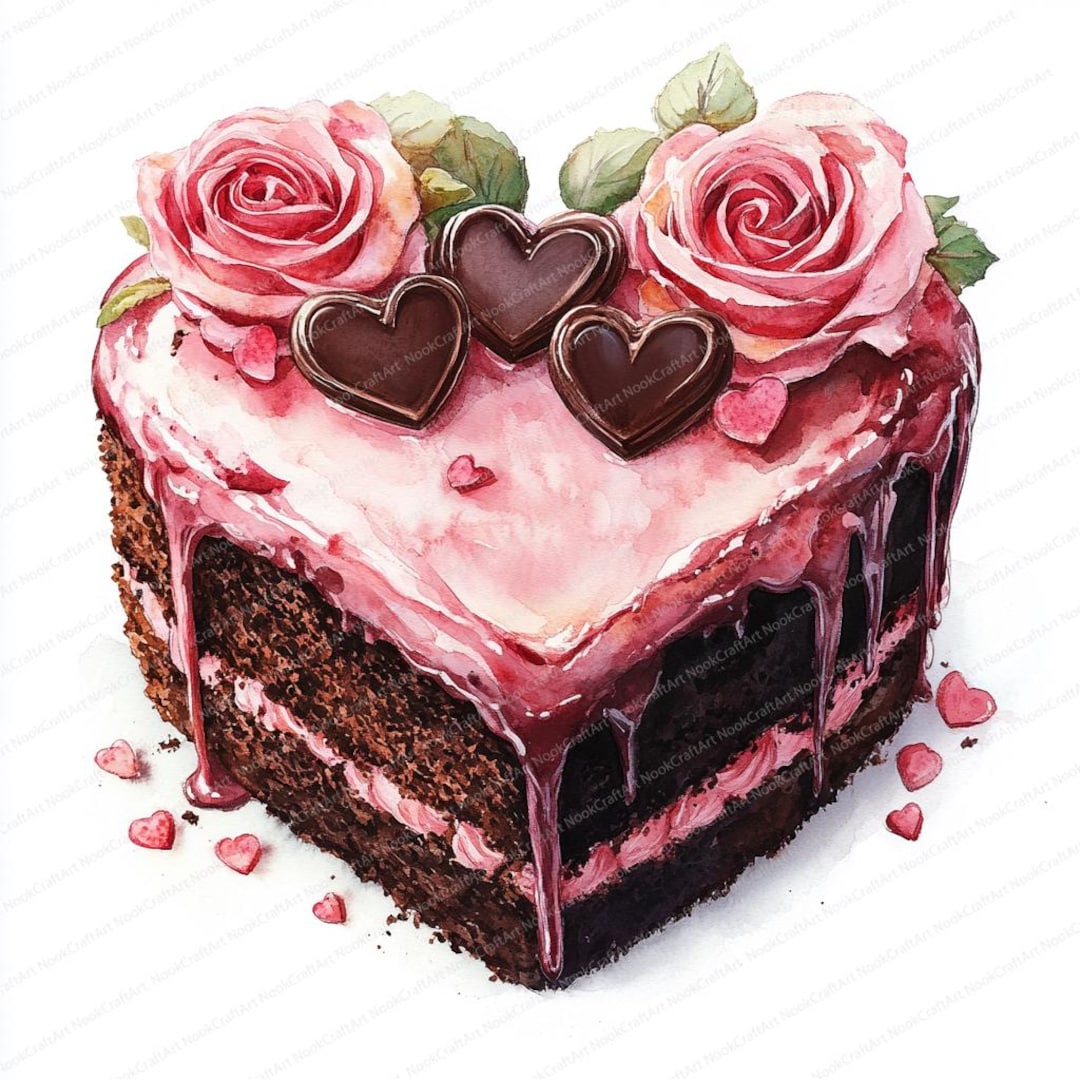 20 Heart Shaped Cake Clipart | Romantic Dessert Illustration| Printable ...