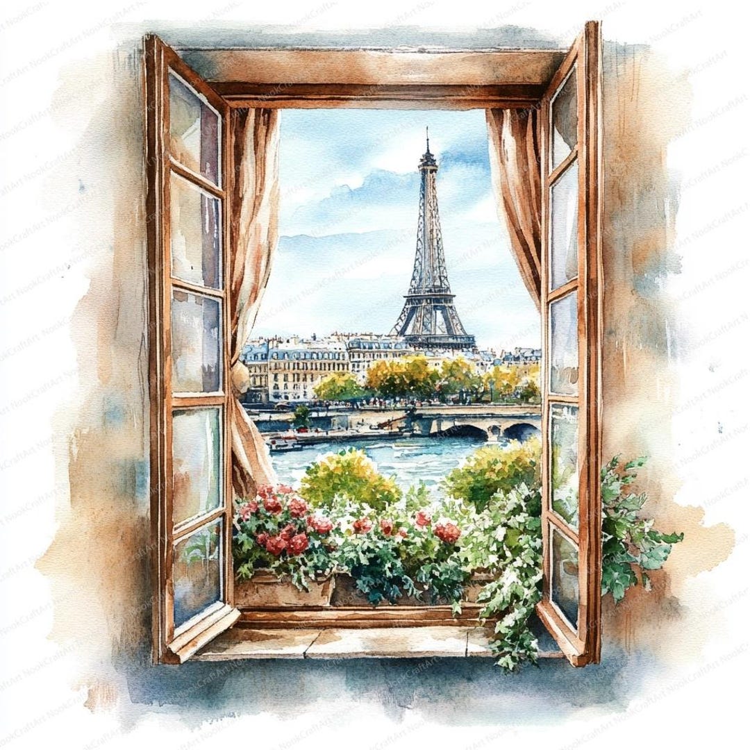 16 Window With Autumn View of Paris Clipart | Parisian Scene Clipart ...