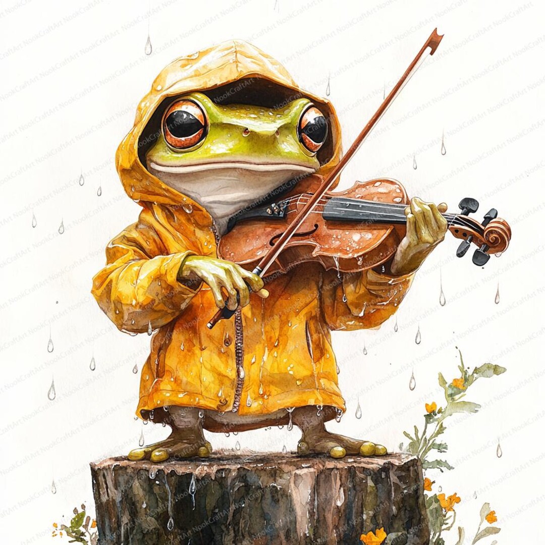 18 Violin-playing Frog Clipart | Cute Raincoat Amphibian Art ...